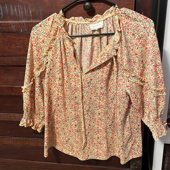 MELLODAY | Tops | Beautiful Light Floral Yellow Peasant Top | Poshmark